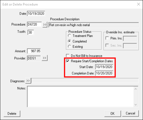 Requiring Start/Completion Dates for Procedures - Easy Dental